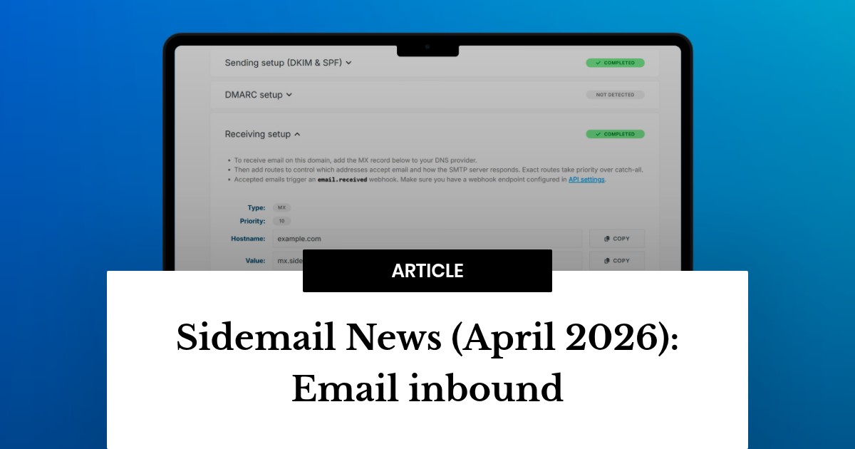Sidemail News (April 2026): Email inbound